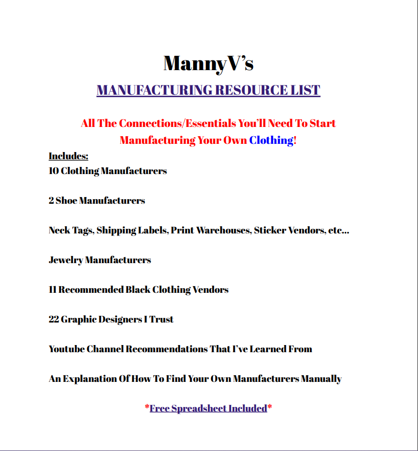 Manufacturer's List – MannyV
